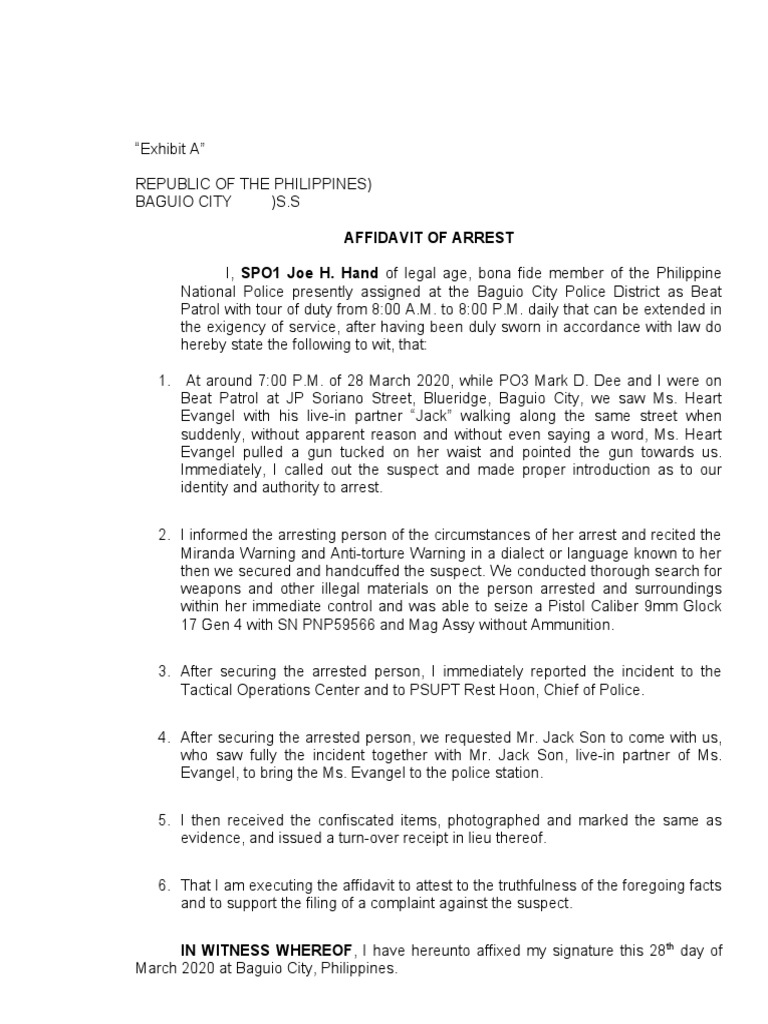 Affidavit of Arresting Officer 2 Joe H. Hand | PDF | Affidavit | Criminal Law