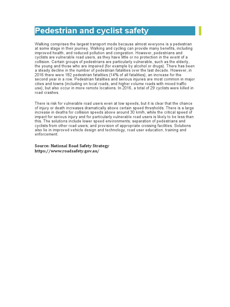 Pedestrian and Cyclist Safety | PDF