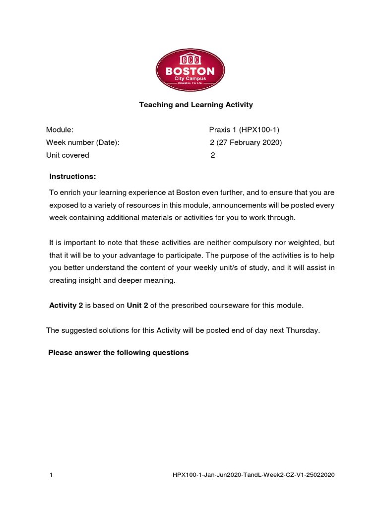 HPX100 1 Jan Jun2020 TL Week2 CZ V1 25022020 | PDF | Learning | Behavior Modification