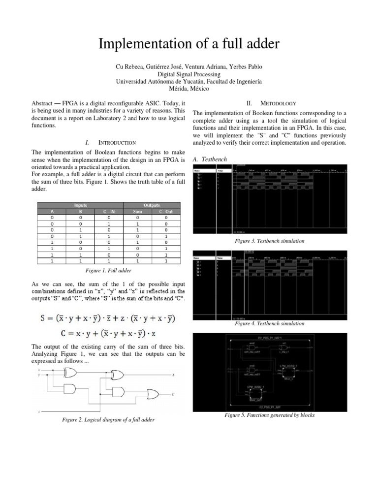 Implementation Of A Full Adder Circuit In An Fpga Analysis Of Boolean Logic Functions And
