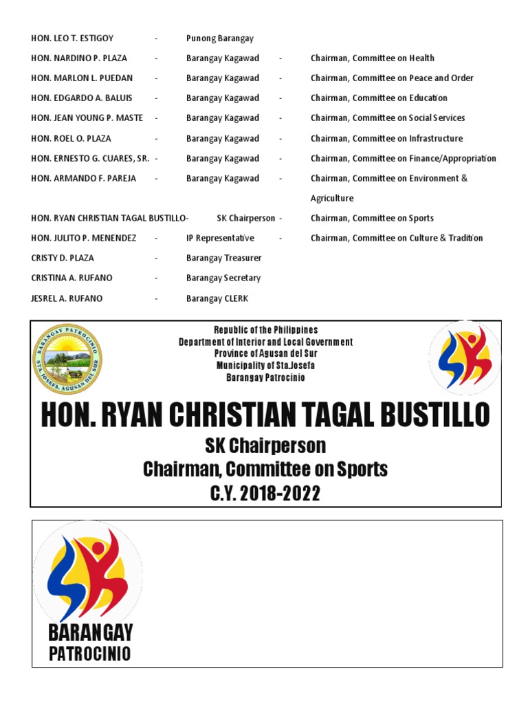 Hon. Ryan Christian Tagal Bustillo: Barangay | PDF