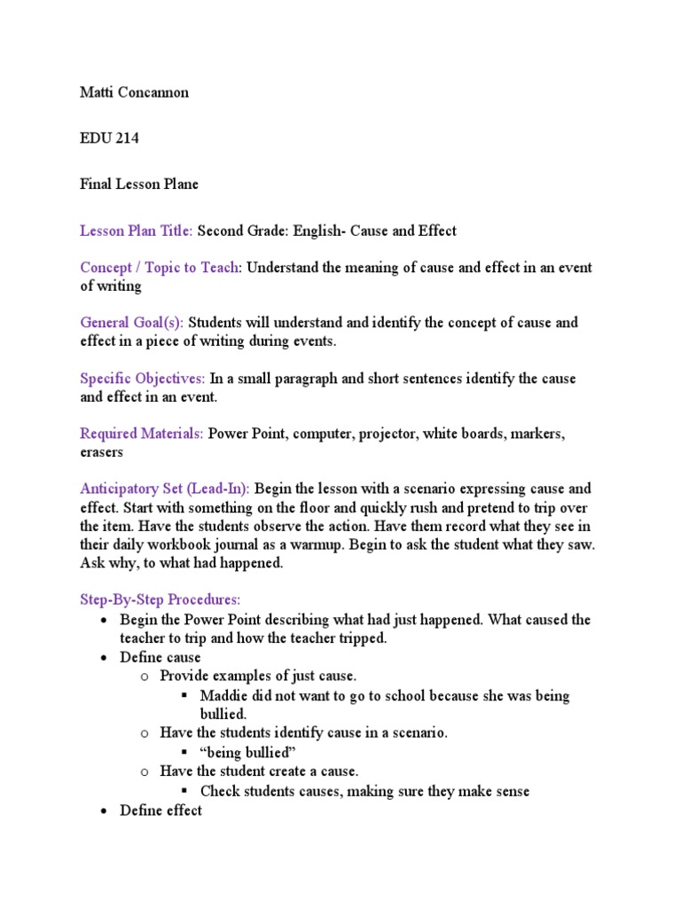 Lesson Plan Title: Concept / Topic To Teach | PDF | Causality ...