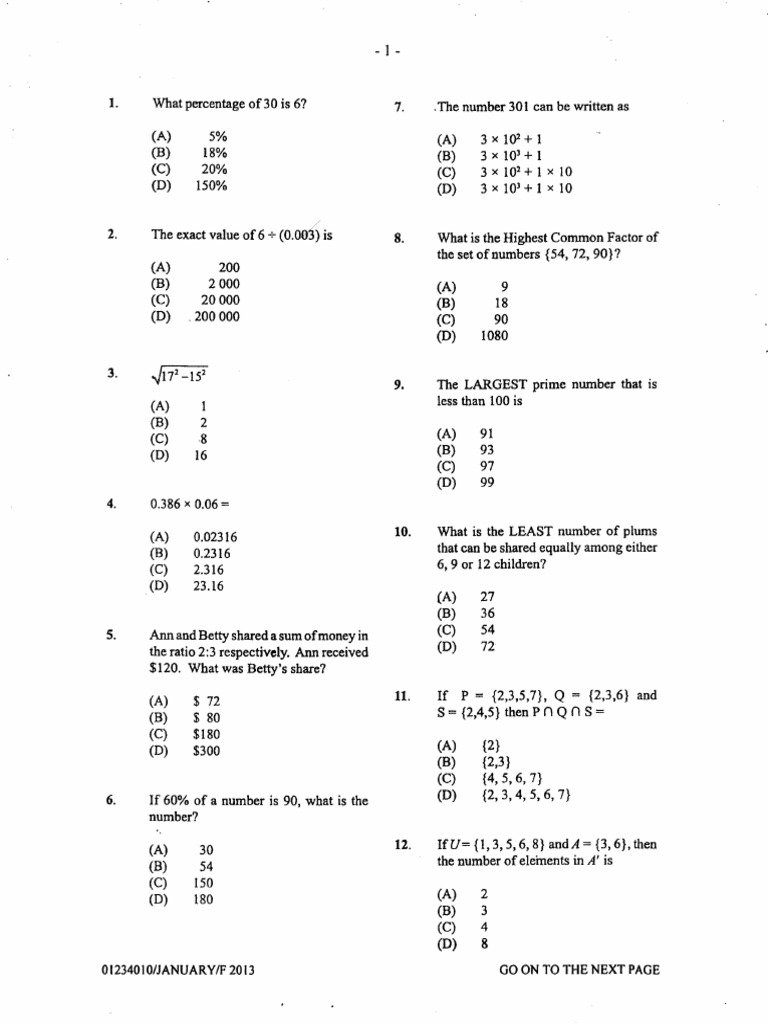CSEC January 2013 Mathematics P1 PDF | PDF | Circle | Elementary ...