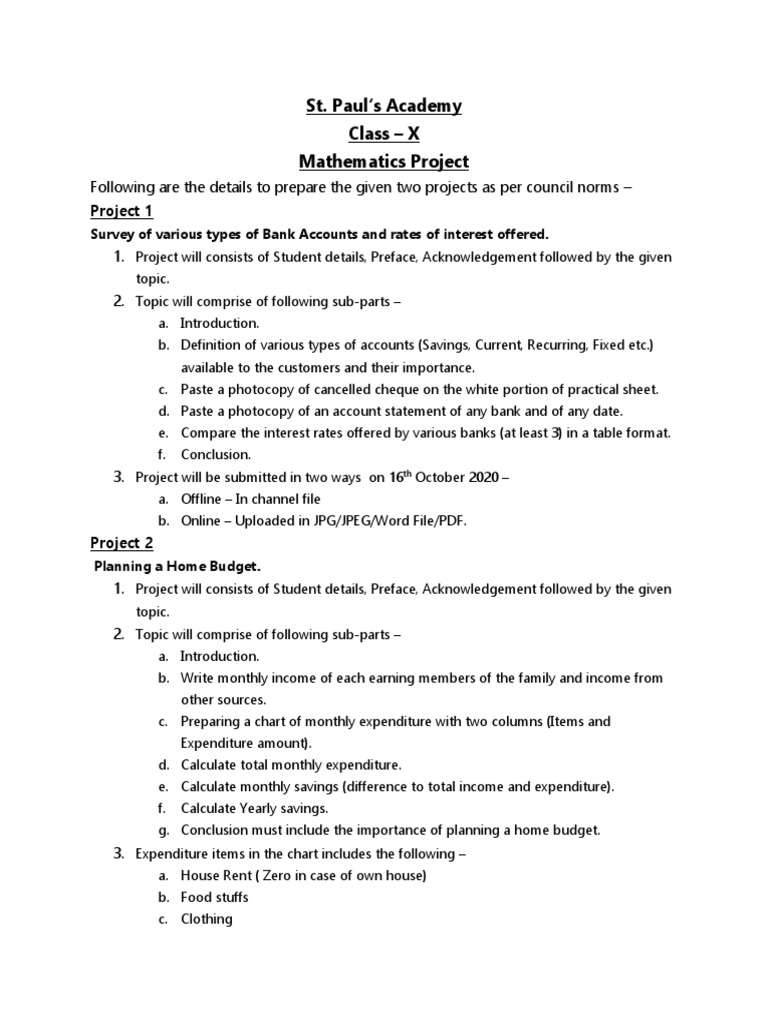 Mathematics Project Details (Class X) | PDF