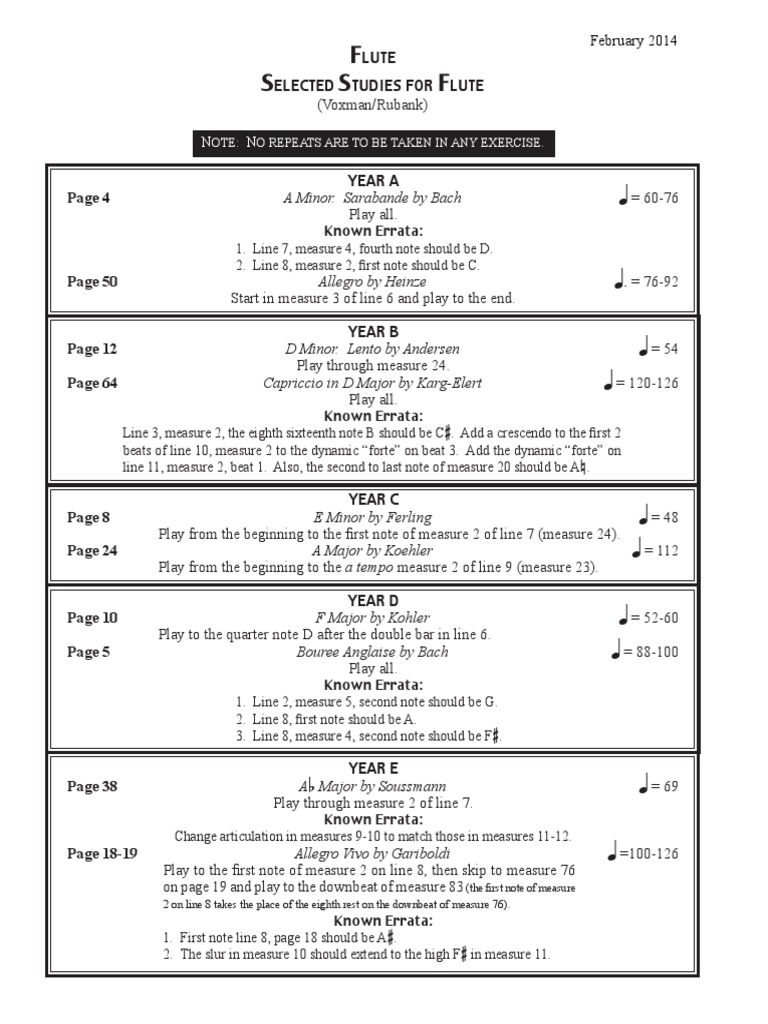 FLUTE SELECTED STUDIES FOR FLUTE (Voxman - Rubank) PDF | PDF | Tempo ...