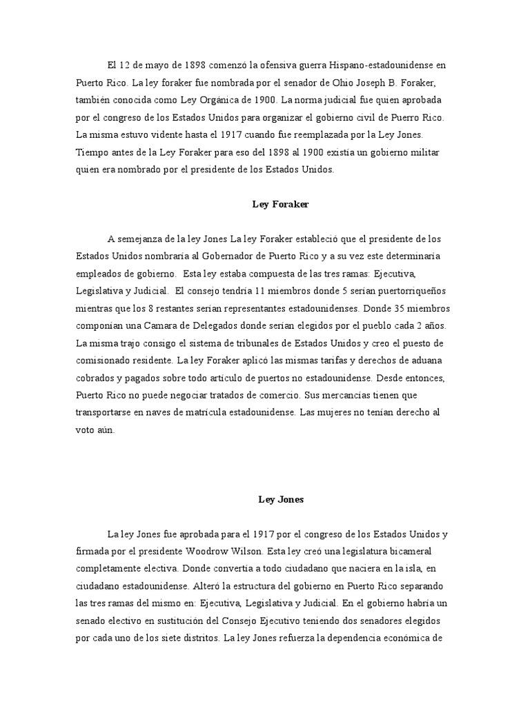 Ley Foraker | PDF | Puerto Rico | Los Estados Unidos