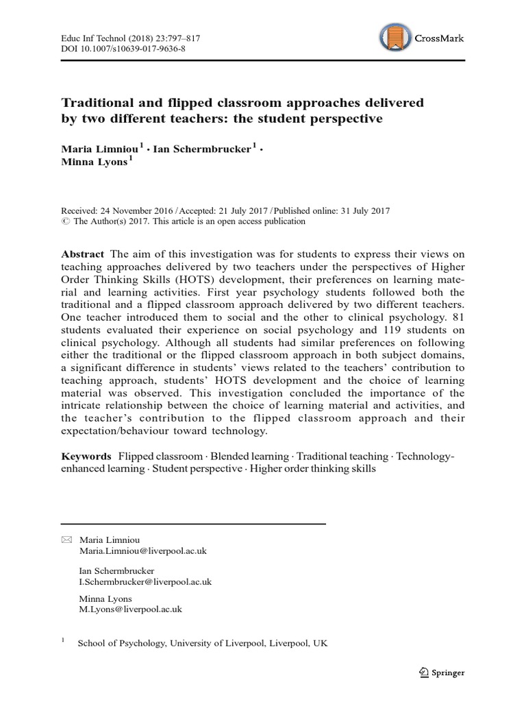 Traditional and Flipped Classroom Approaches Delivered by Two Different ...