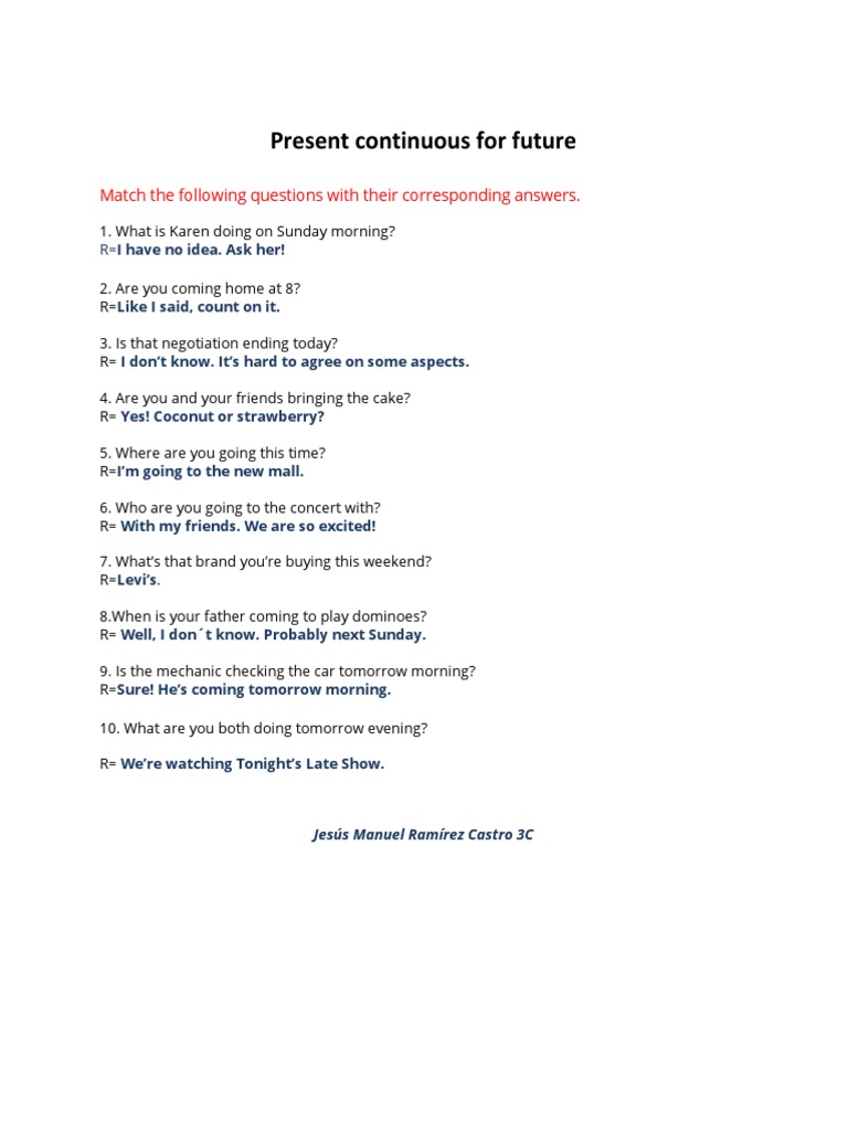 Present Continuous for Future Use | PDF