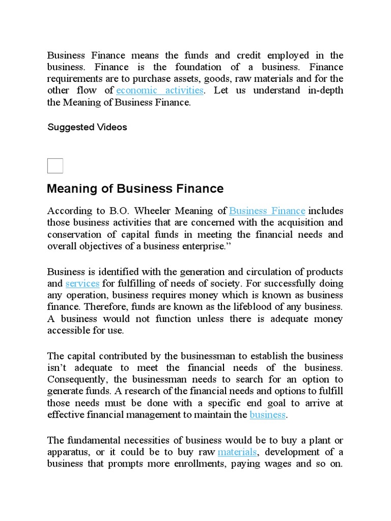 Meaning of Business Finance: Economic Activities | PDF | Capital ...