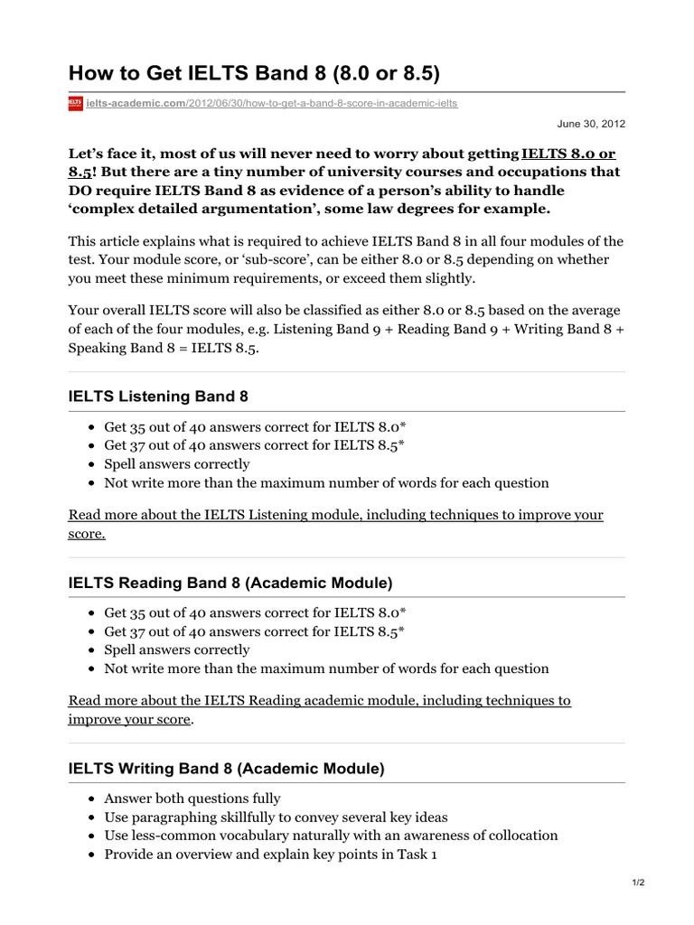 How To Get IELTS Band 8 80 or 85 | PDF | International English Language ...