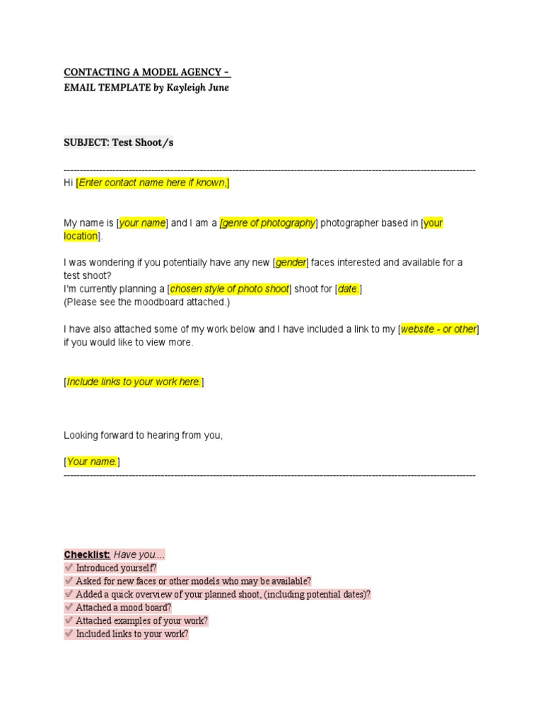 Email Template for Modeling Agencies | PDF | Career & Growth