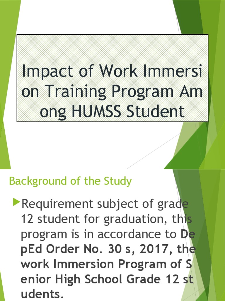 Impact of Work Immersion Training Program Among HUMSS | PDF | Learning | Curriculum