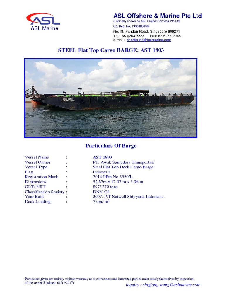 180ft Barge AST 1803 (SF) | PDF | Merchant Navy | Ship Types