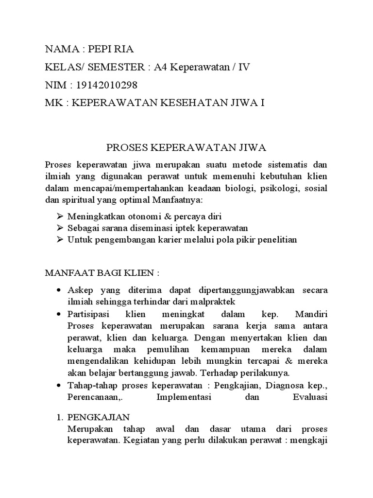 Proses Keperawatan Jiwa | PDF | Pengembangan Diri