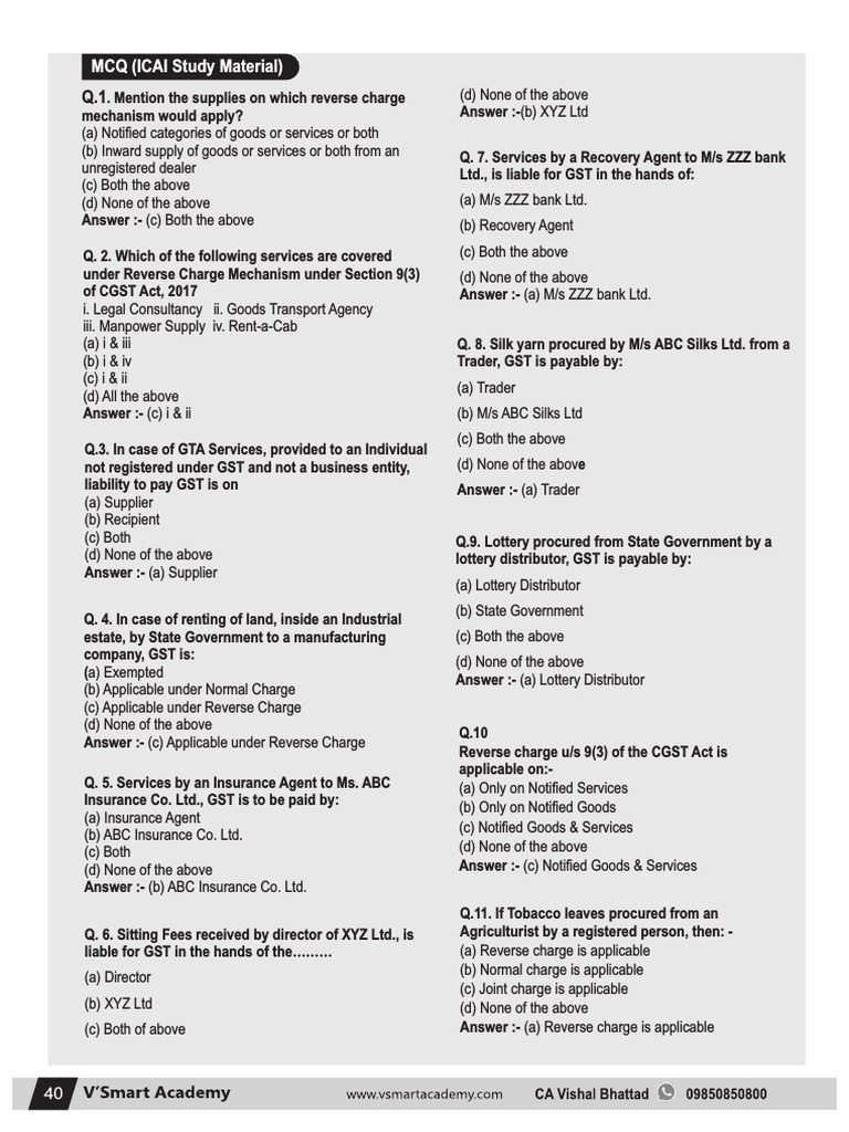 MCQ (ICAI Study Material) | PDF | Value Added Tax | Taxes