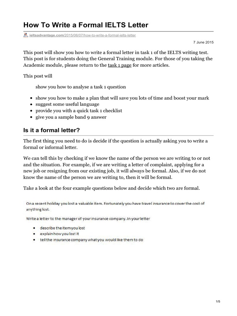 How To Write A Formal IELTS Letter | PDF