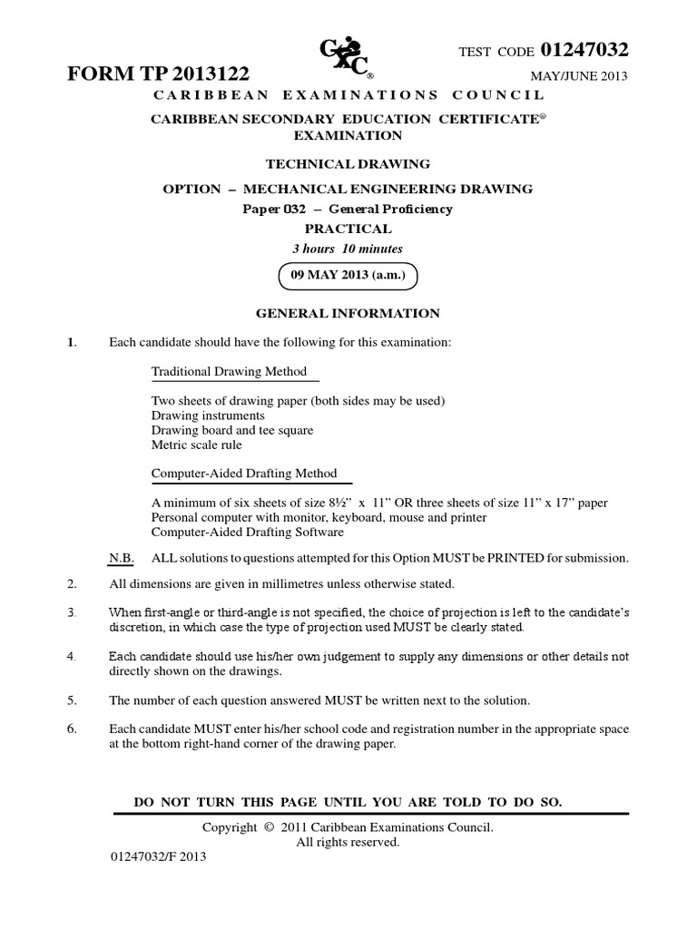 CSEC Technical Drawing June 2013 P032 | PDF | Computer Aided Design | Screw