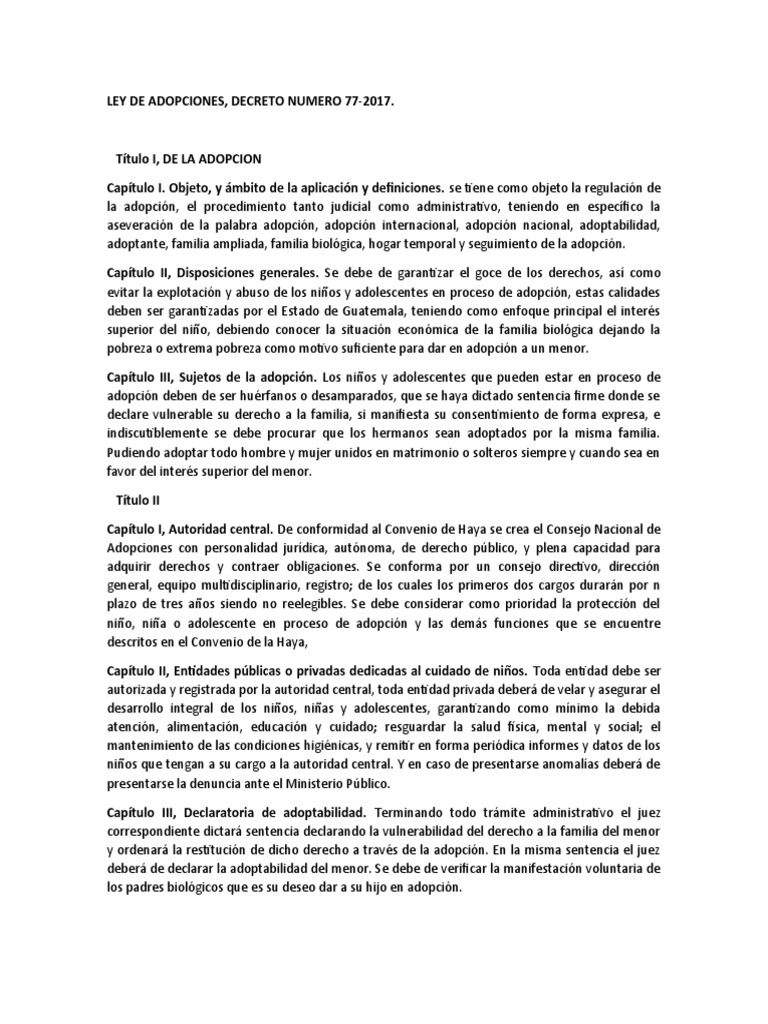 Ley de Adopciones Guatemala 2017 | PDF | Adopción | Instituciones sociales