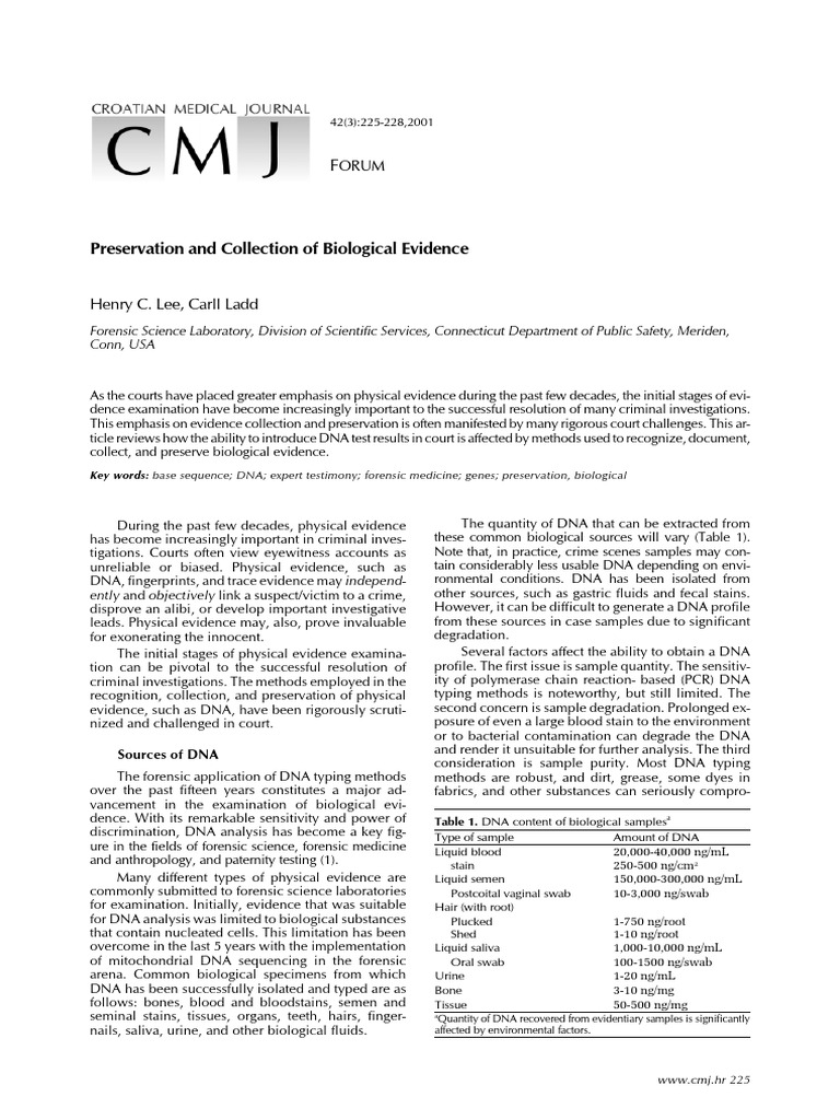 Biological Evidence Collection Methods | PDF | Dna Profiling | Crime Scene