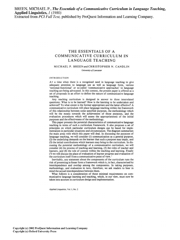 Breen and Candlin - The Essentials of A Communicative Curriculum in ...