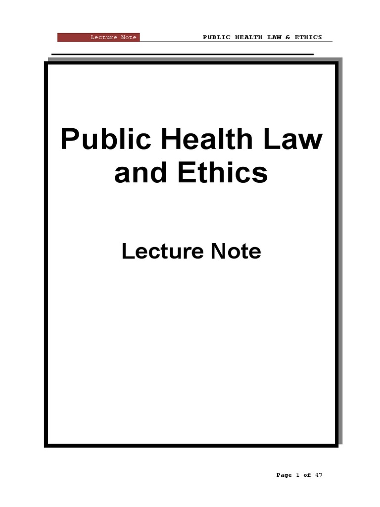 Public Health Law and Ethics: Lecture Note | PDF | Tort | Negligence