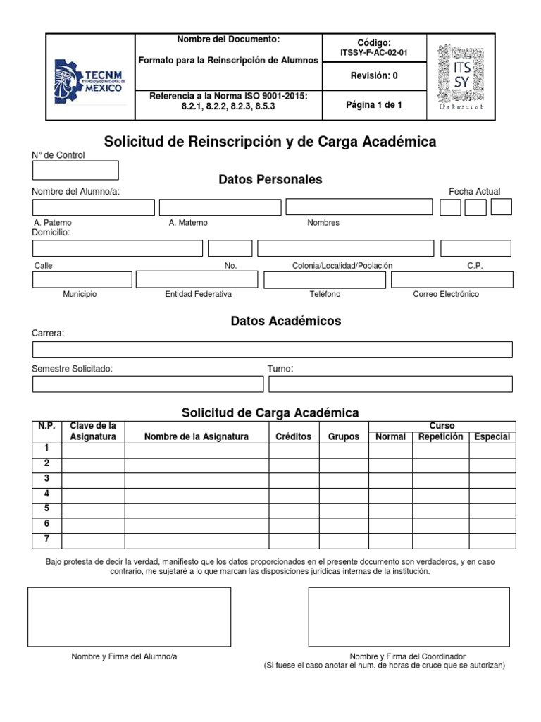 Formato para La Reinscripción PDF | PDF