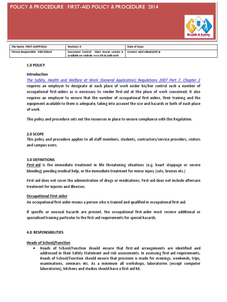 1.0 Policy: The Safety, Health and Welfare at Work (General Application ...