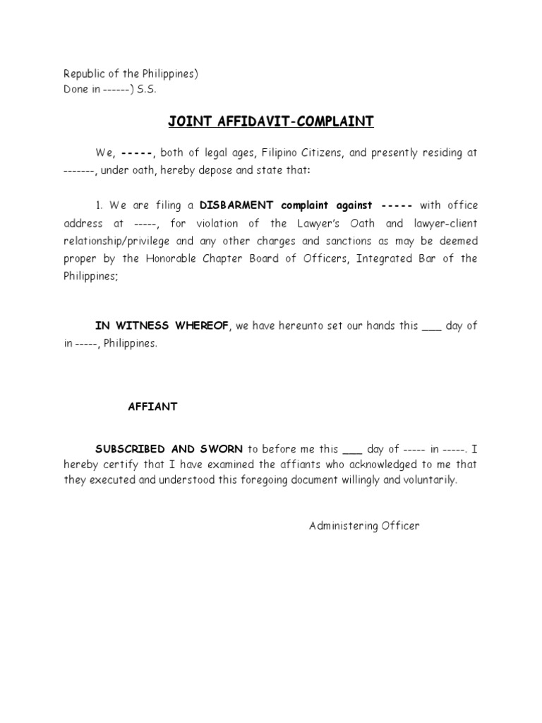 Joint Affidavit-Complaint: IN WITNESS WHEREOF, We Have Hereunto Set Our ...
