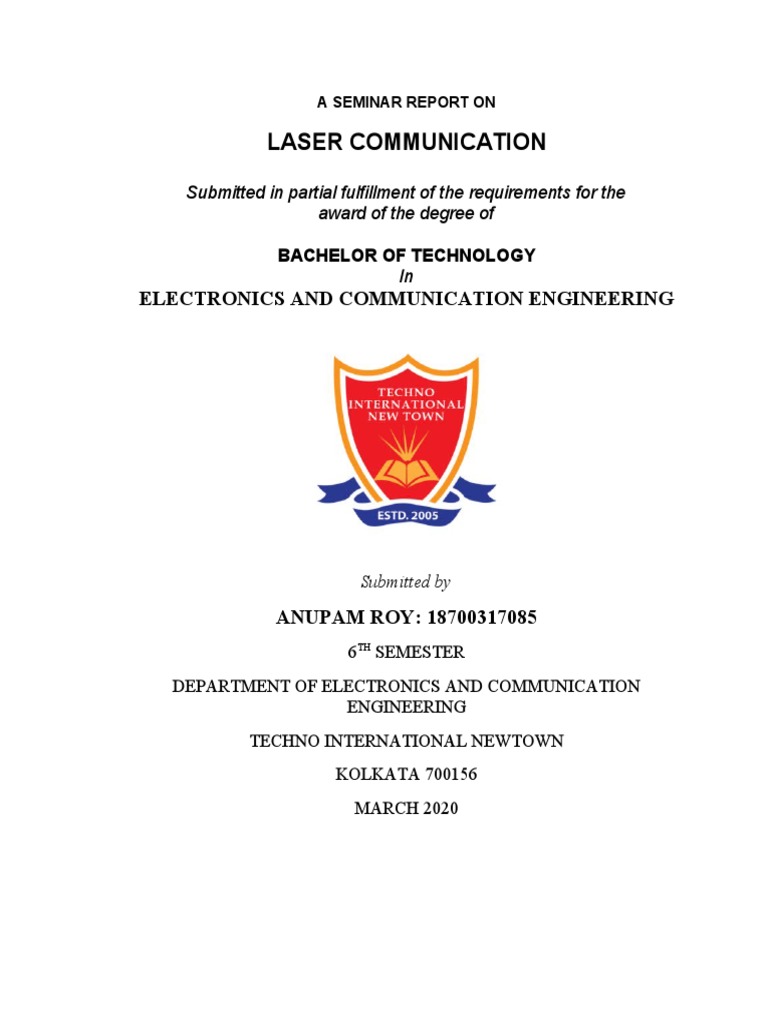 Seminar Report on Laser Communication | PDF | Detector (Radio) | Laser