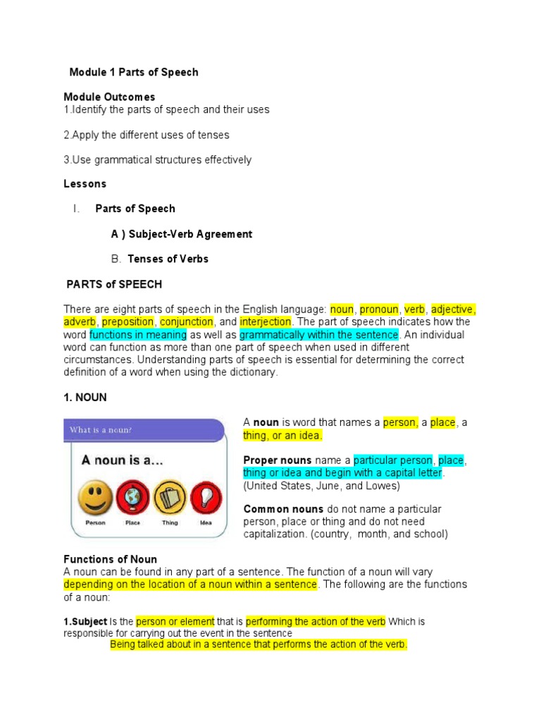 Module 1 Parts of Speech Module Outcomes | PDF | Part Of Speech | Noun