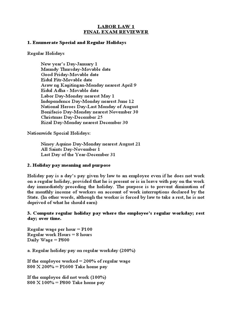 Labor Law Final Exam Suggested Answers 2C | PDF | Piece Work | Employment