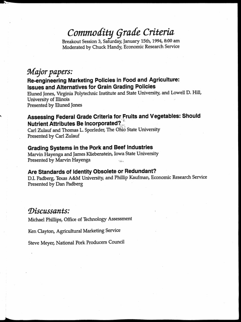 Commodity Grading Criteria | PDF | Value (Economics) | Market (Economics)