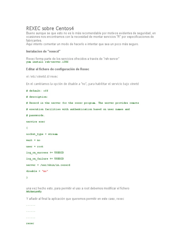 Habilitar Rexec en Centos | PDF | Hogar, jardinería y bricolaje ...