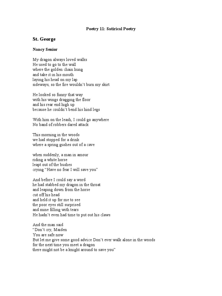 Satirical Poetry | PDF | Dragon | Poetry