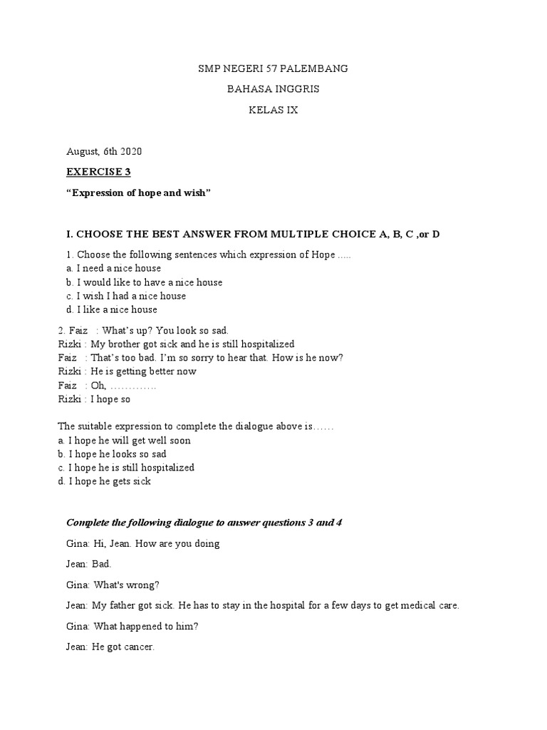 Hope and Wish Expression Exercises | PDF