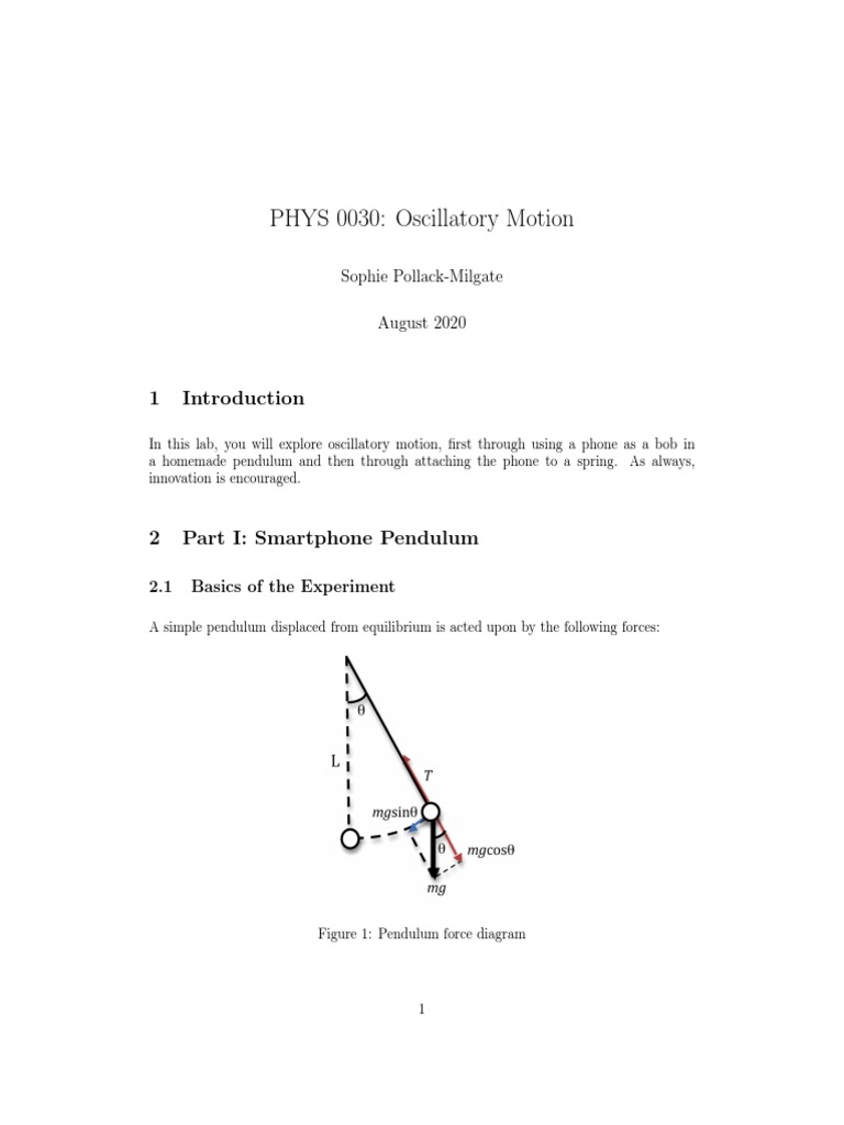 PHYS 0030 Oscillatory Motion Lab | PDF | Pendulum | Oscillation