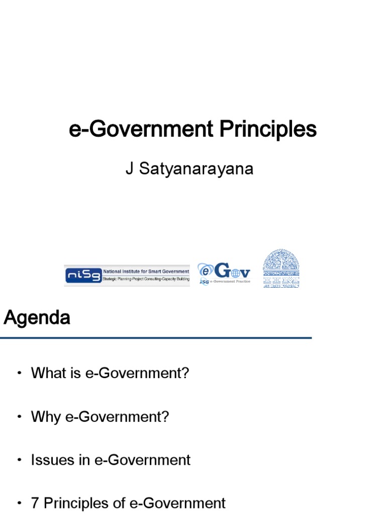 E-Government Principles: J Satyanarayana | PDF | E Government | Public ...