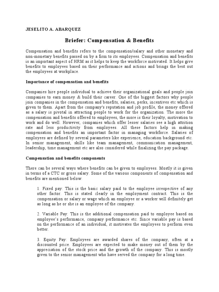 HRM-Compensation and Benefits | PDF | Compensation And Benefits ...