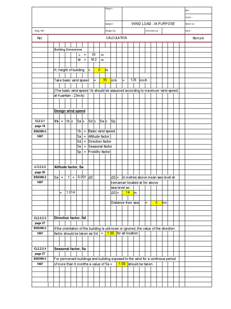 Ref. Remark Calculation: Building Dimensions L M W M 33 16.2 | PDF ...