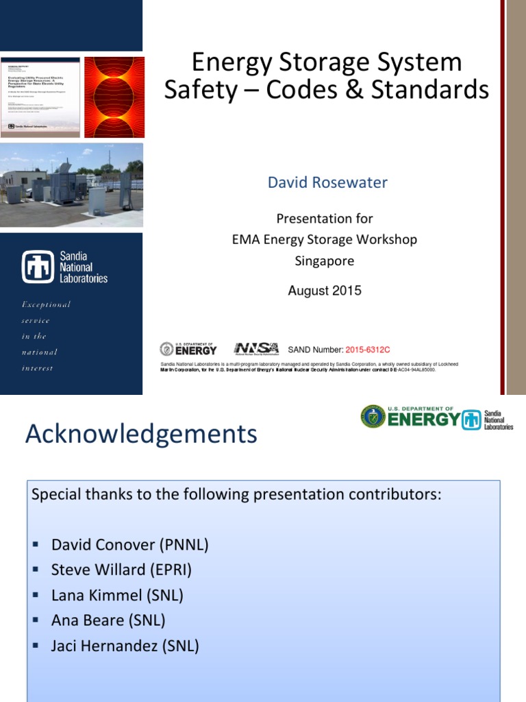 Energy Storage System Safety - Codes & Standards: David Rosewater | PDF ...