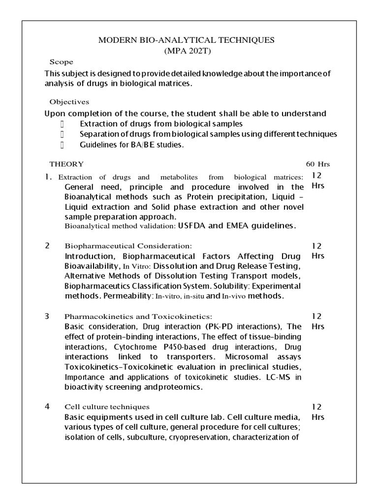 Modern Bio-Analytical Techniques (MPA 202T) | PDF | In Vitro | Cell Culture