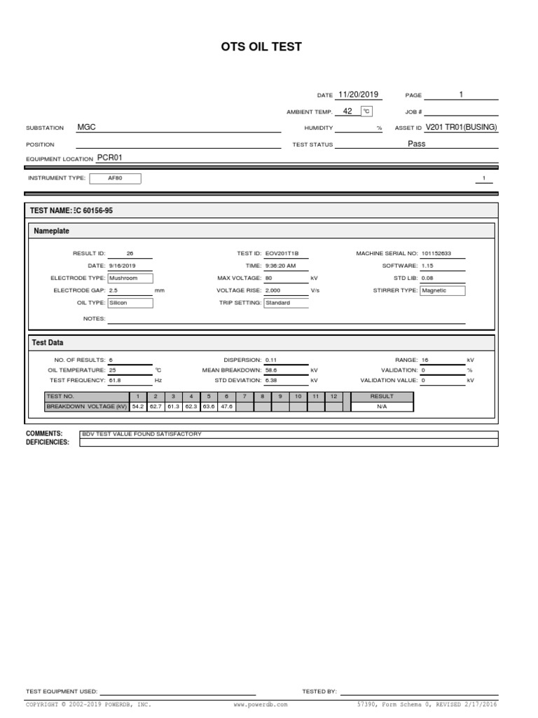 Oil BDV Test Report | PDF | Electrical Engineering | Electromagnetism