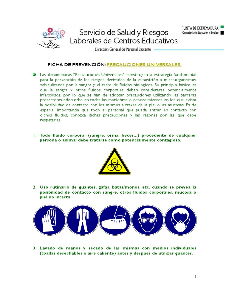 Precauciones Universales PDF | PDF | Lavado de manos | Salud pública