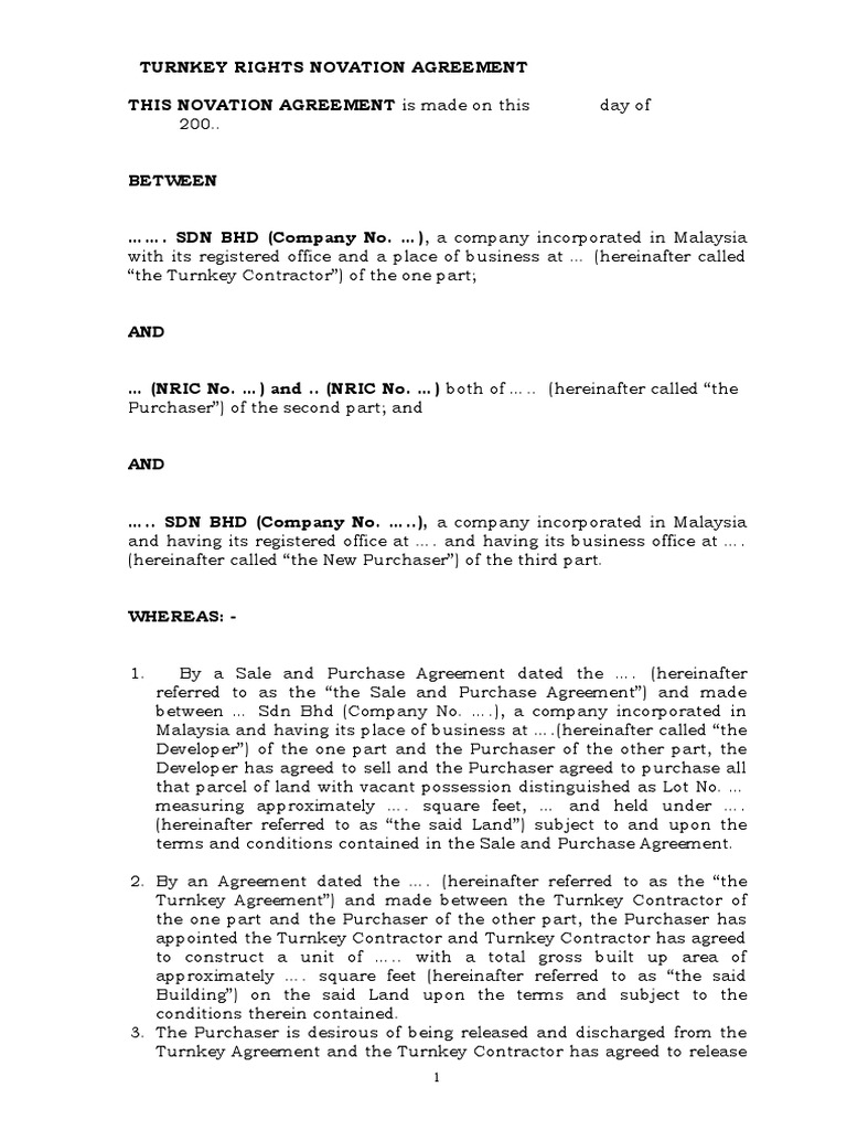 Turnkey Rights Novation Agreements | PDF | Syntax | Justice