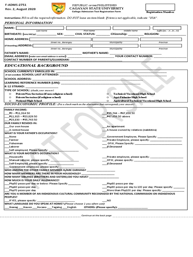 Csu Registration Form Cat 2020watermark PDF | PDF | Science | Engineering