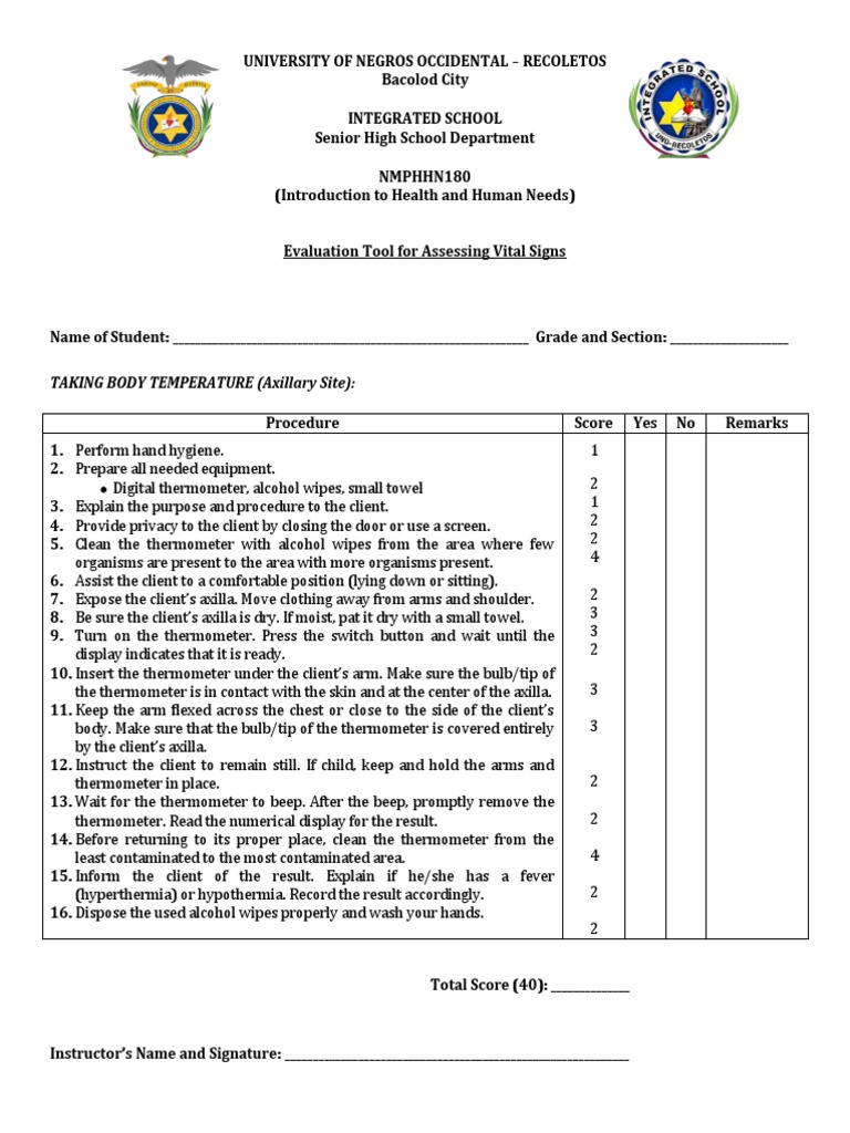 Taking Body Temperature (Axillary Site) | PDF | Pulse | Physiology