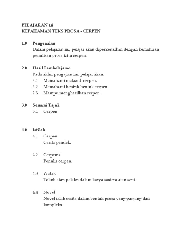 Nota Kefahaman Teks Prosa PDF | PDF