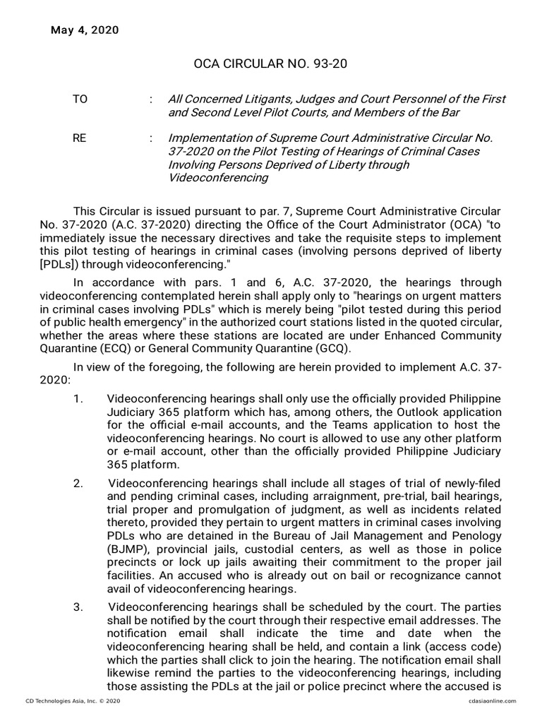 OCA Circular 93-20 PDF | PDF | Courtroom | Judge