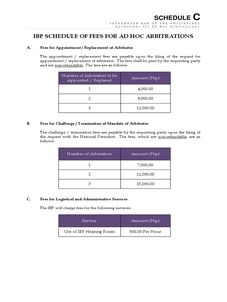 Schedule C - Schedule of Fees PDF | PDF