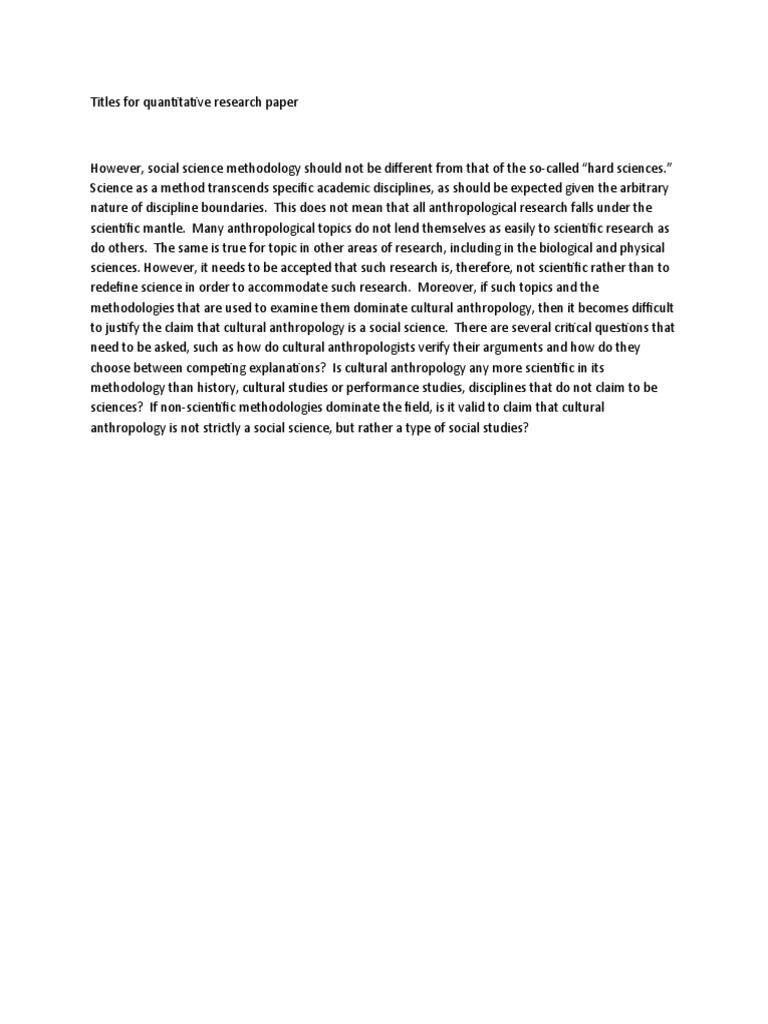 Titles For Quantitative Research Analysis | PDF